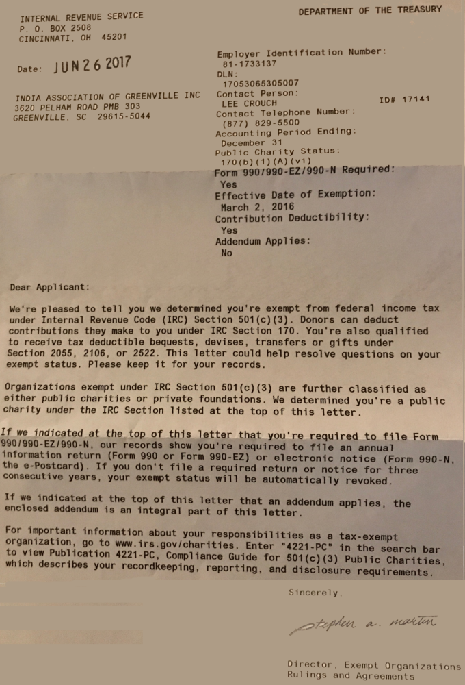 501C3 APPROVAL – Myiag